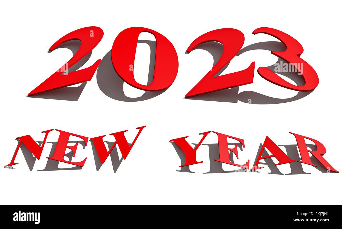 New year concept. Red slanted numbers 2023 isolated on white. 3d ...