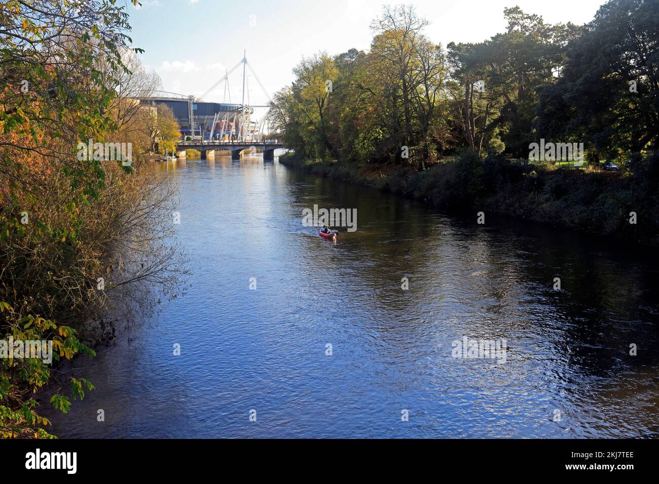 River Taff / Afon Taf Looking towards Rugby stadium, Canton Bridge ...