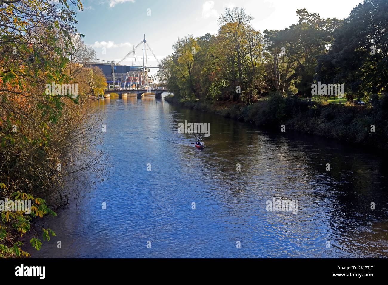 River Taff / Afon Taf Looking towards Rugby stadium, Canton Bridge ...