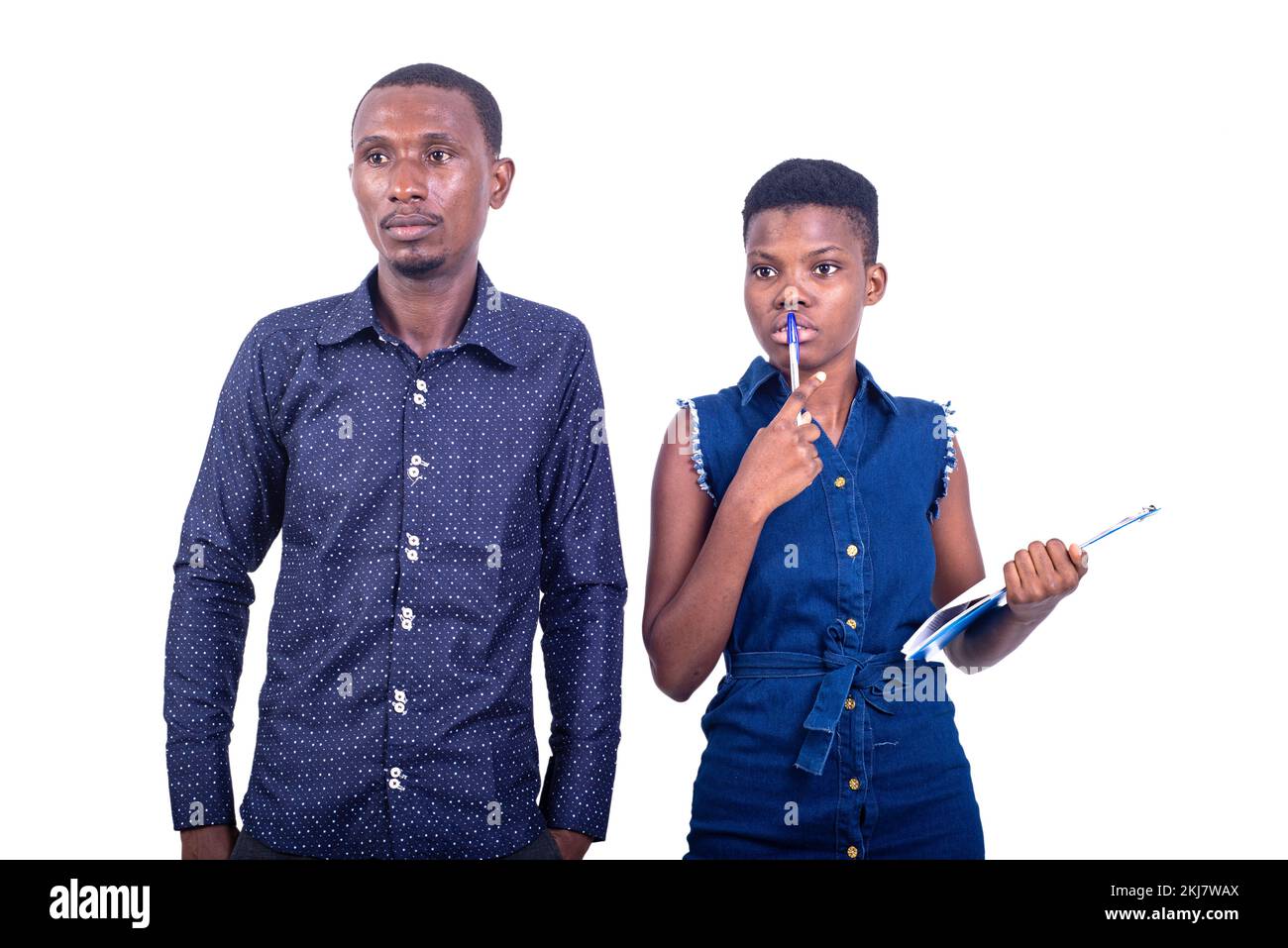 portrait of a businessman with a woman looking sideways together. woman ...