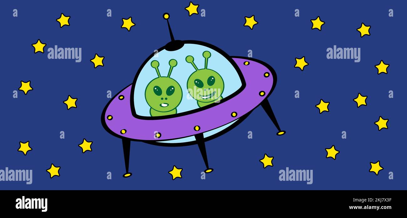 Ufo flying spaceship of aliens. For world UFO day. Cartoon Flying ...