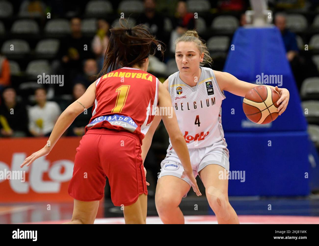 Belgium's Elise Ramette controls the ball during a basketball game ...