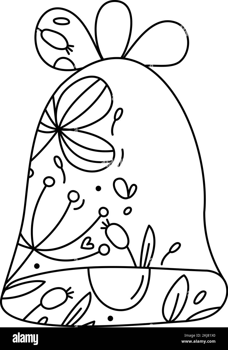 Hand drawn vector Christmas line winter bell with line berries ...