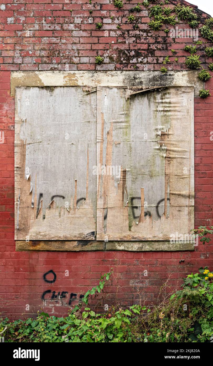 Boarded up window of brick building (demolished 2023 Stock Photo - Alamy