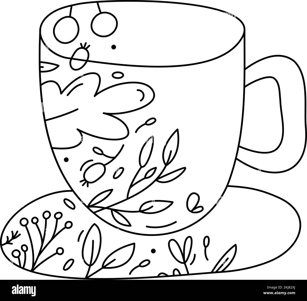 Hand drawn vector Christmas line cup with line berries, branches ...