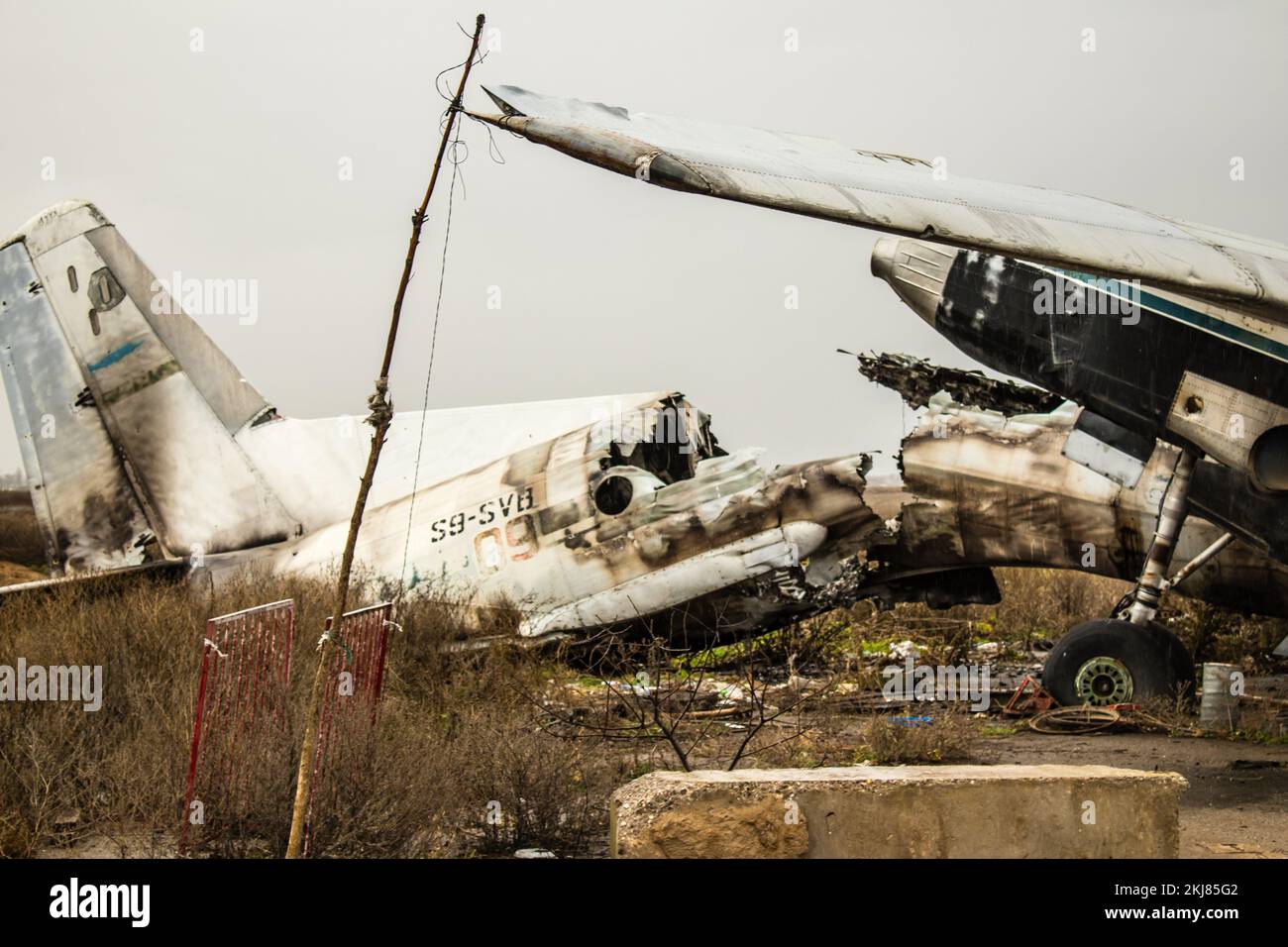 Destroyed plane at the International Airport of Kherson. The ...