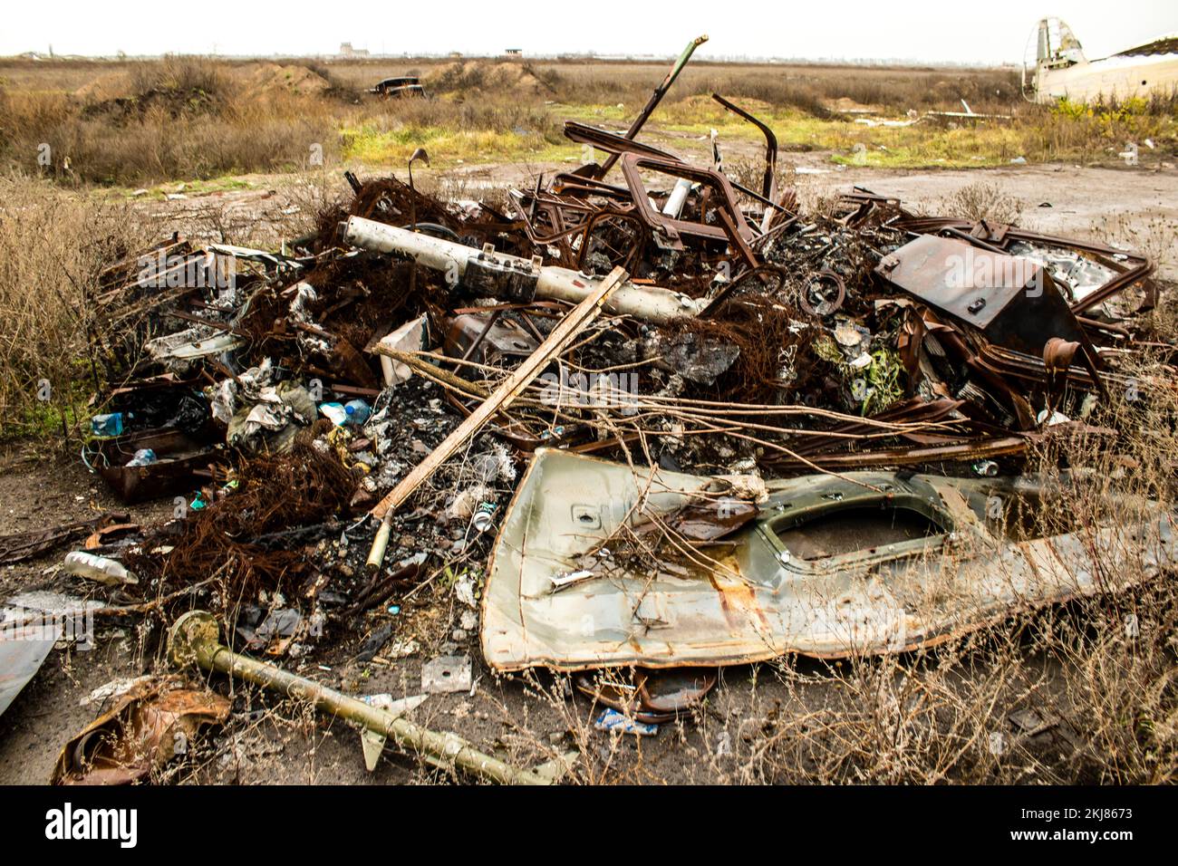 Destroyed plane at the International Airport of Kherson. The ...