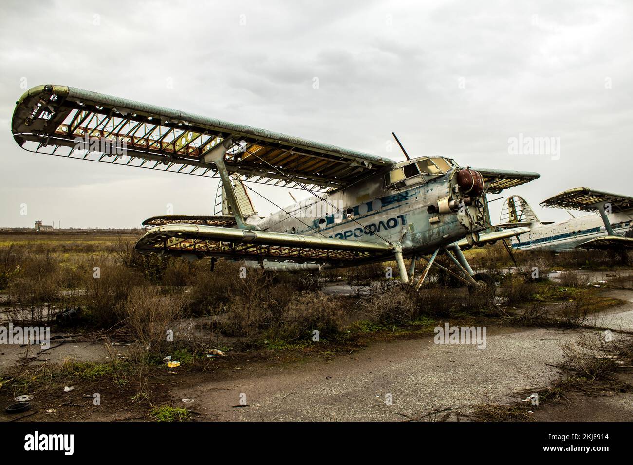 Destroyed plane at the International Airport of Kherson. The ...