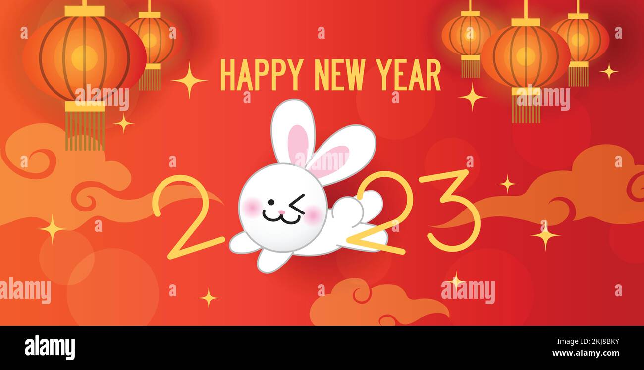 Happy Chinese New Year of rabbit 2023 greeting card. Spring festival or ...