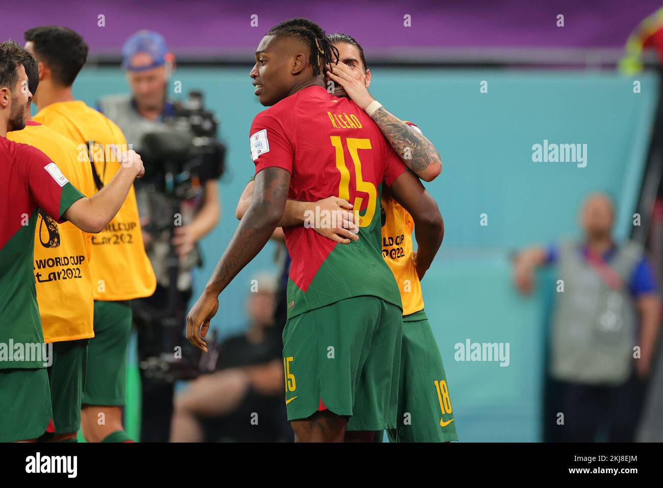 Doha, Qatar. 24th Nov, 2022. Portugal players celebrate Rafael Leto of Portugal goal during the ...