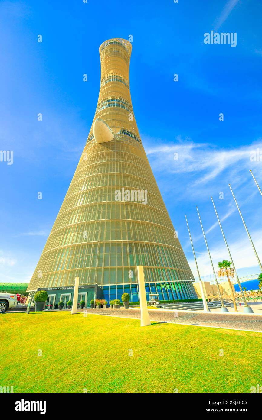 Doha, Qatar - February 21, 2019: Aspire Tower or The Torch, high-rise ...