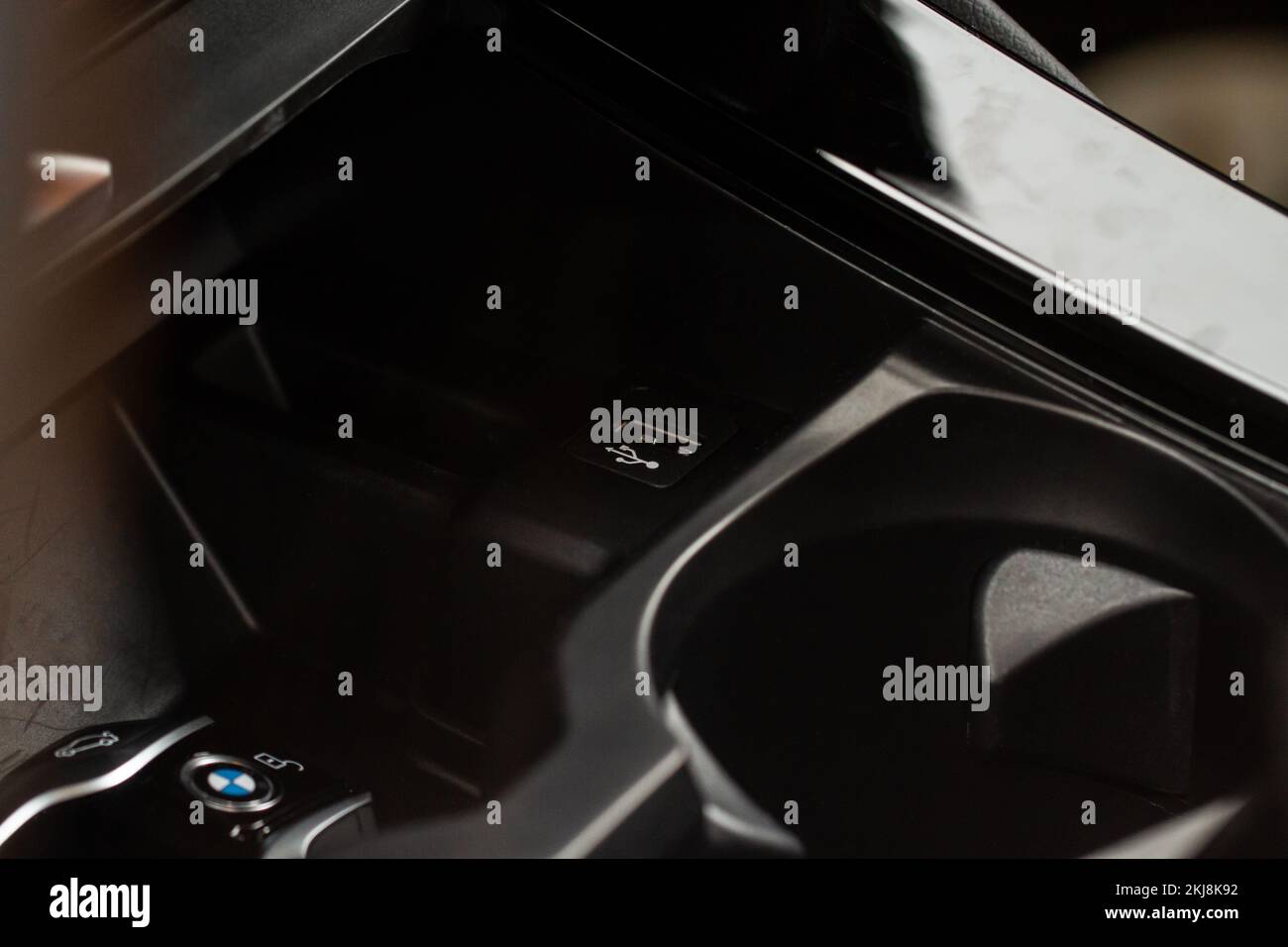 USB port in the car panel close up. Car interior detail. Car usb ...
