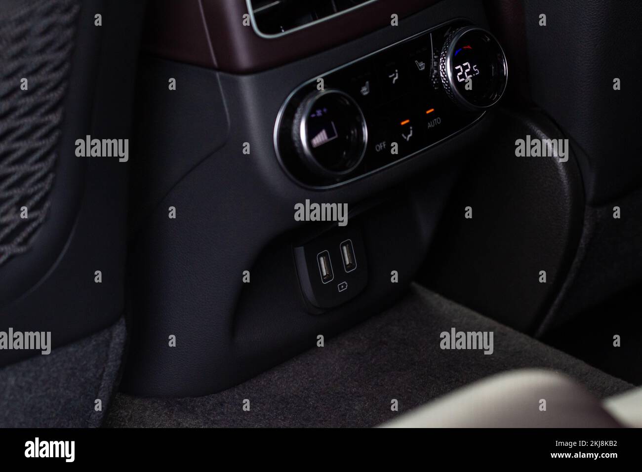 Opened car USB port in the car for connecting device. Power output of ...