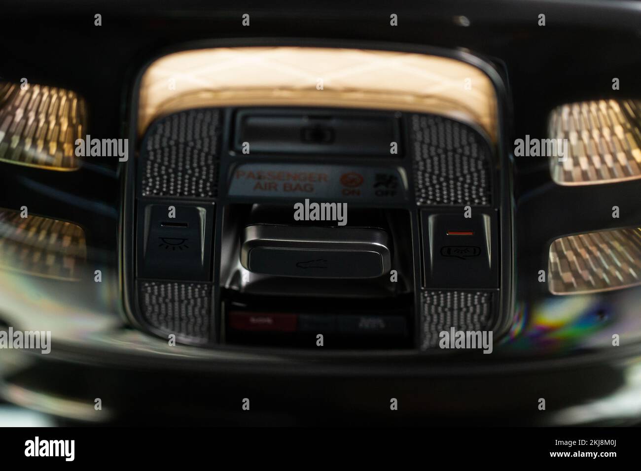 Close up image of the SOS button and car ceiling lamp in a car Stock ...