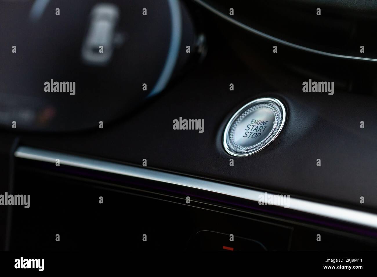 Engine start button. Close up engine car start stop button. Modern car ...