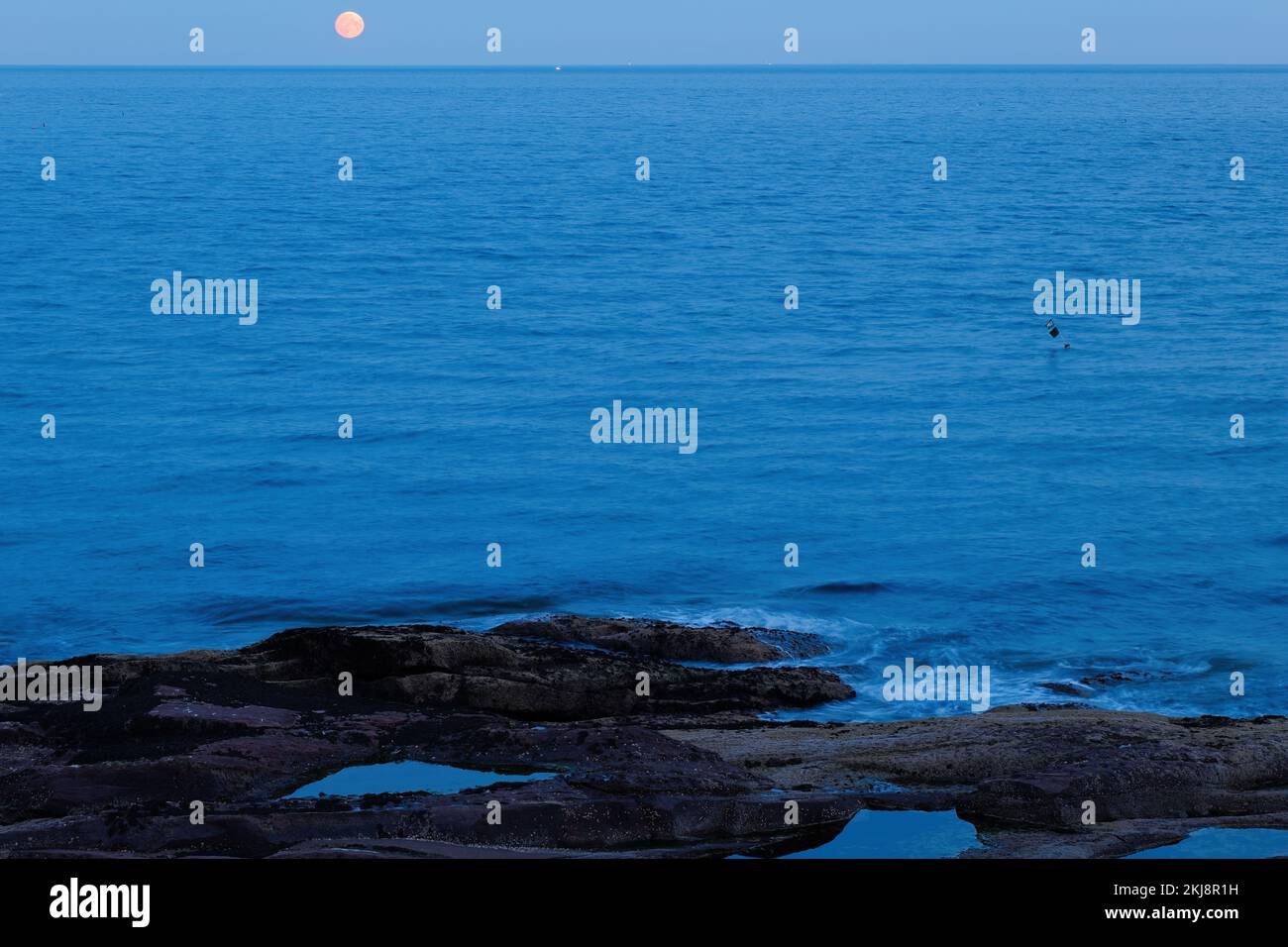 The rising moon over the North Sea taken from near Arbroath, Scotland ...