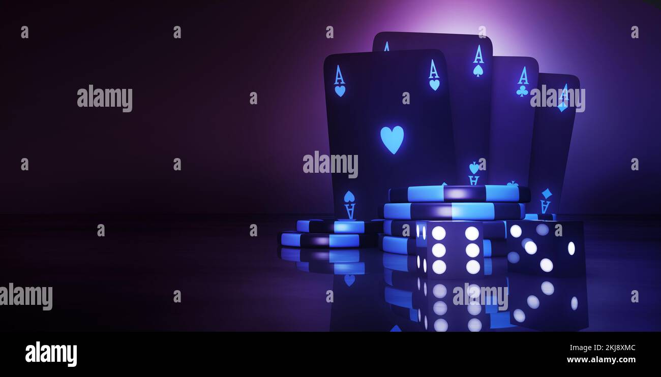 Casino games, 3D graphics dark purple neon, concept. Playing cards ...