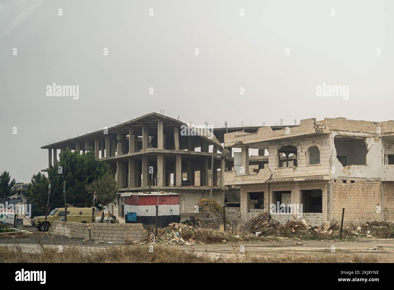 On the road from Aleppo to Damascus, destroyed building, Syria Stock ...