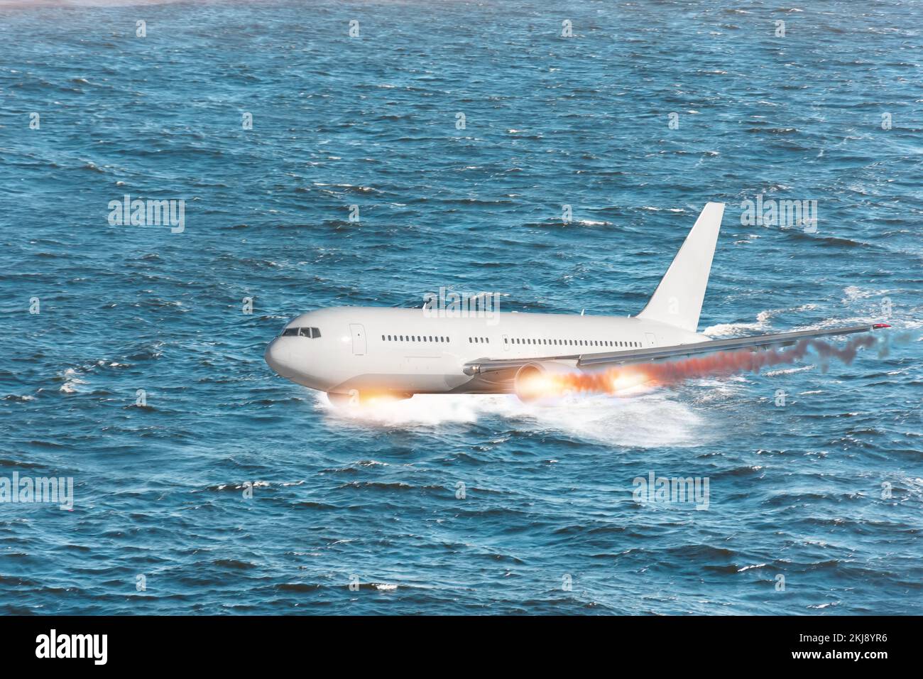 Aircraft crash falling into the sea, an explosion engine hit by ...
