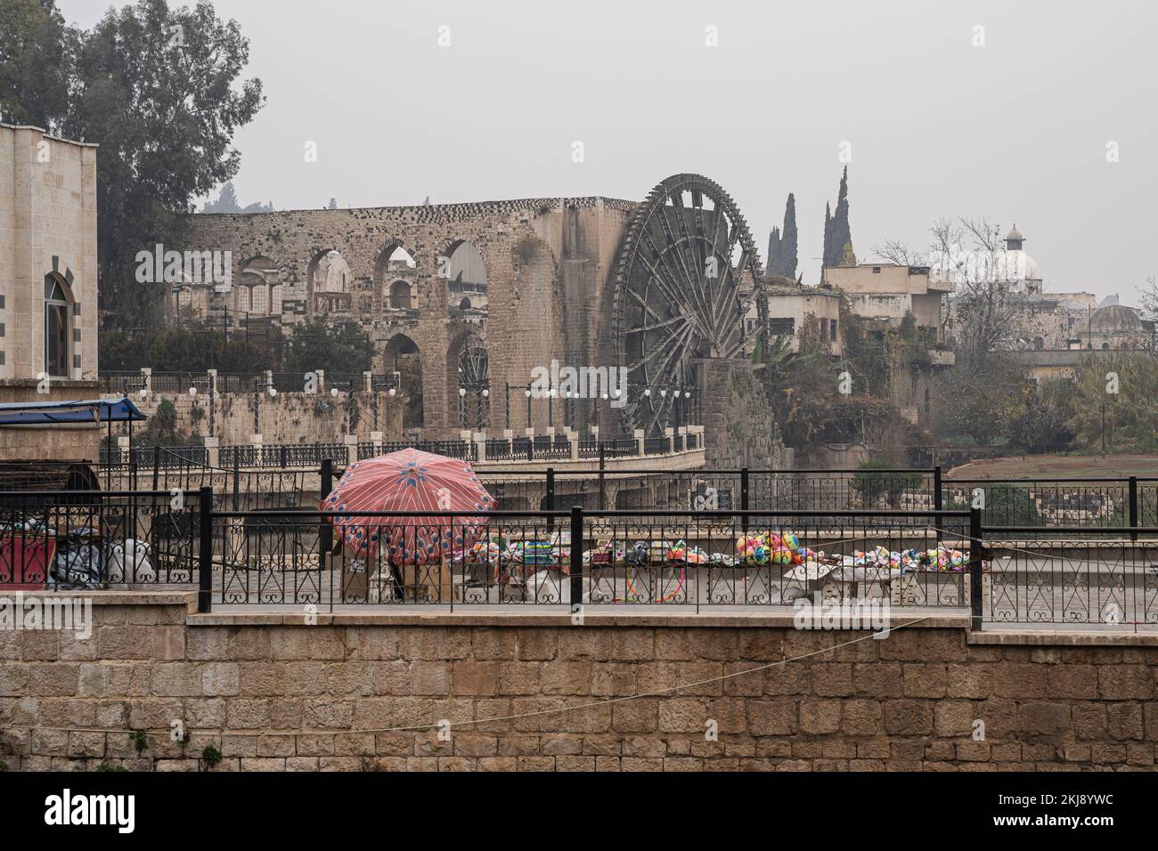 Giant wooden waterwheels aka Norias, on the Orontes River, Hama, Syria ...