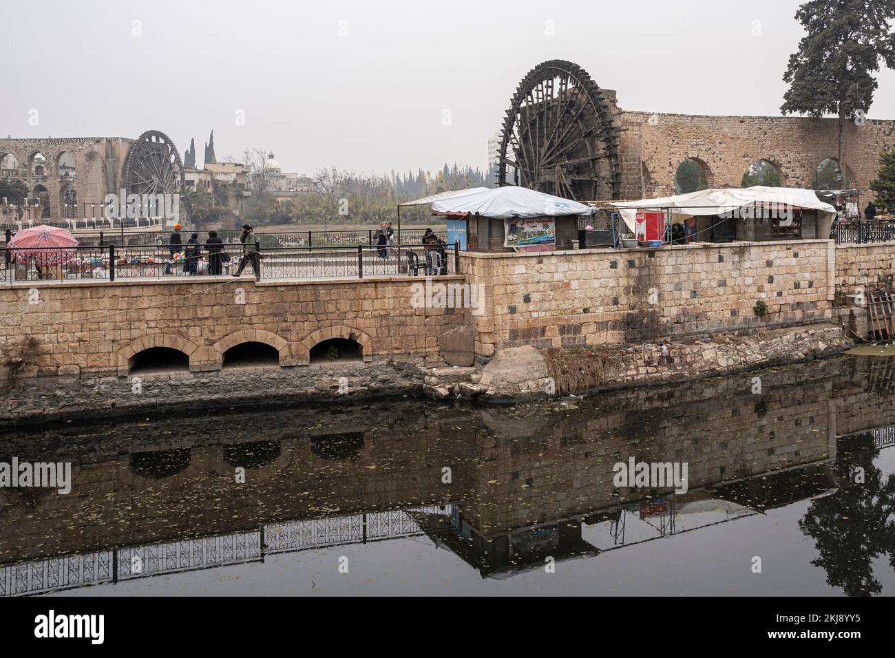Giant wooden waterwheels aka Norias, on the Orontes River, Hama, Syria ...
