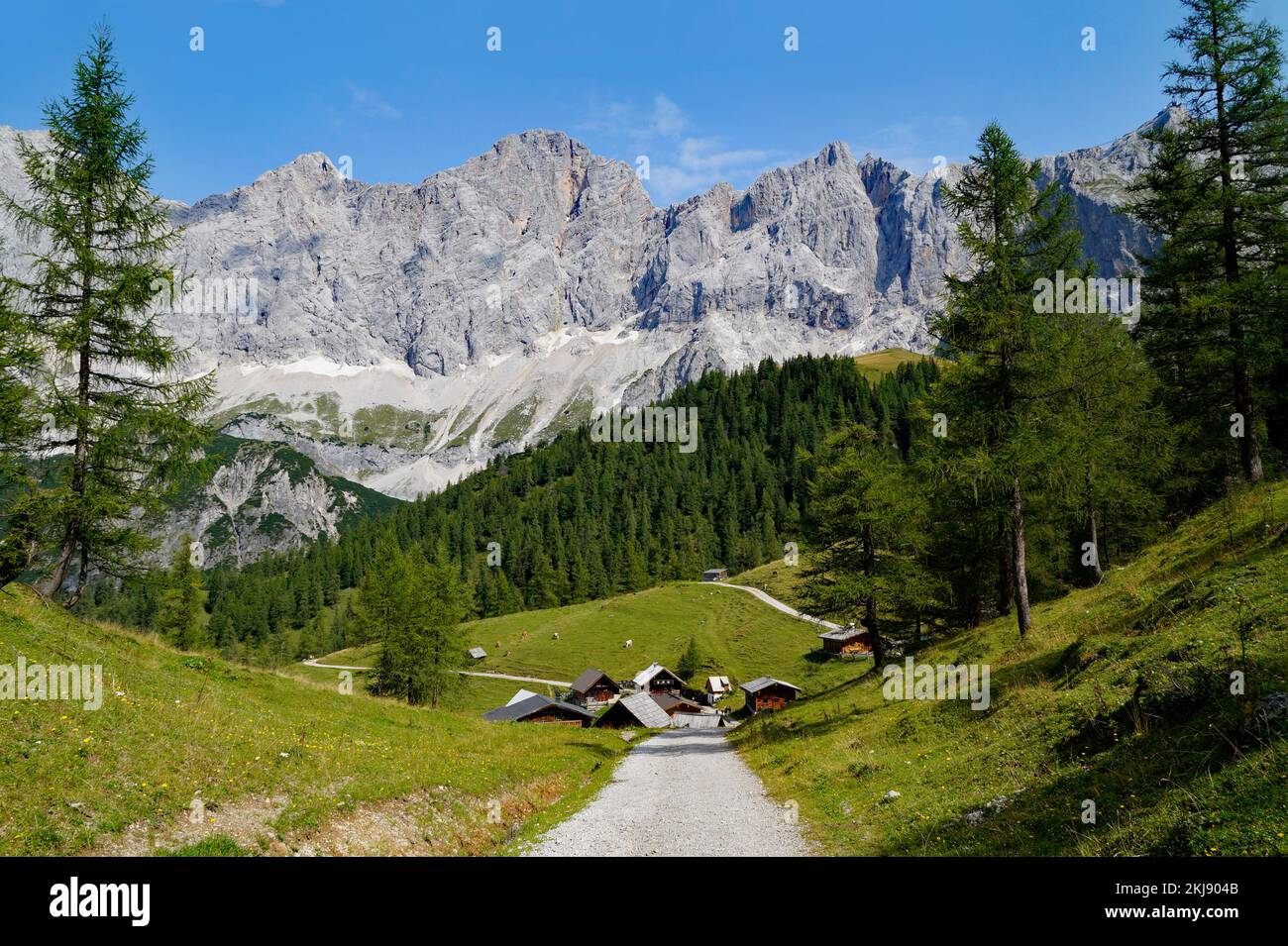 a beautiful alpine village Neustatt Alm or Neustatt valley by the foot ...
