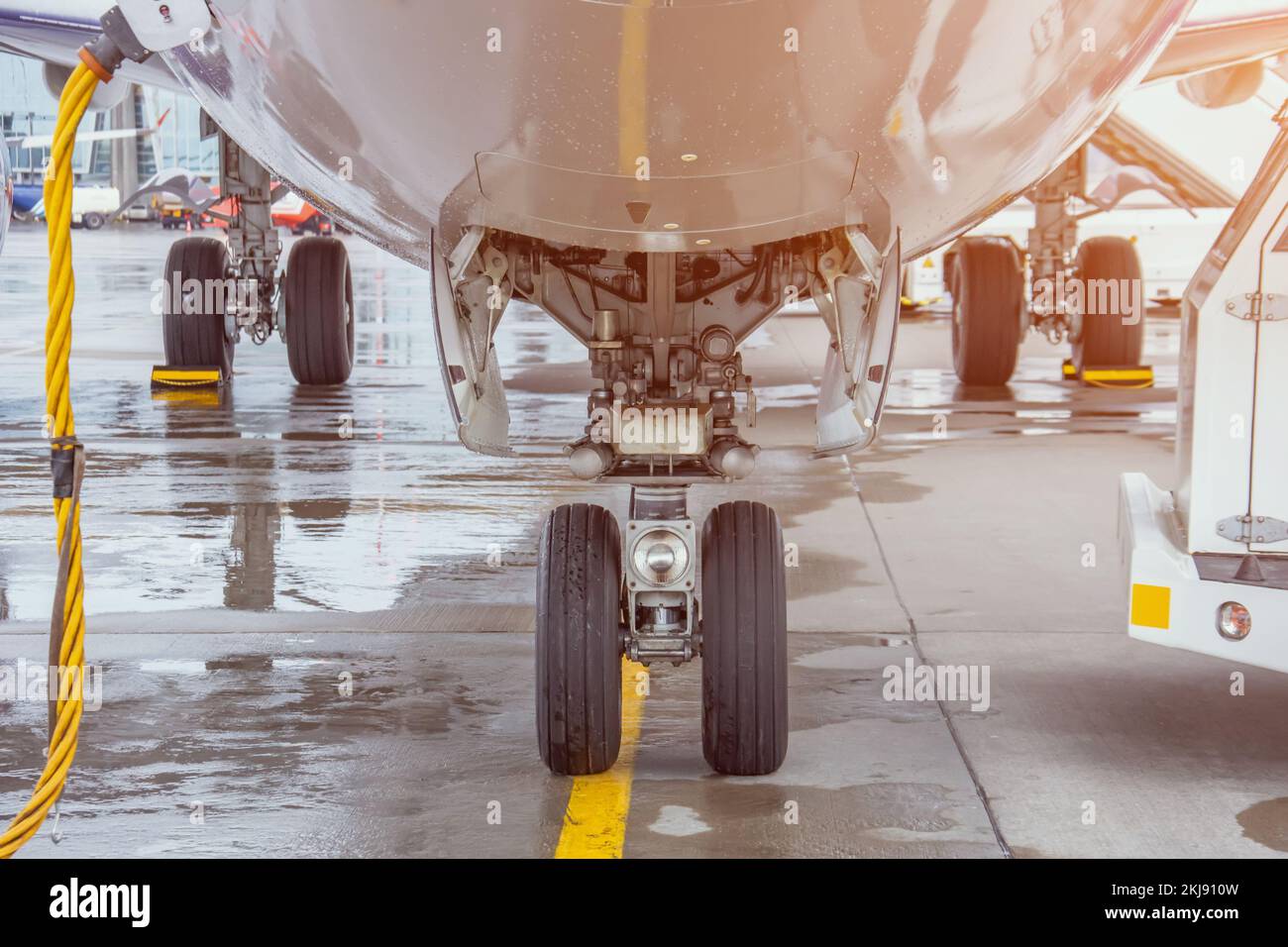 View of the front landing gear in the background rear rack chassis ...