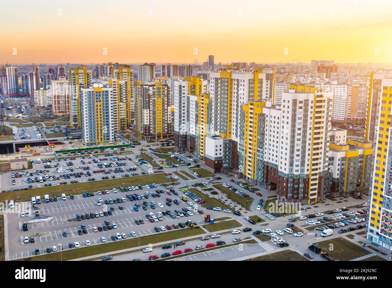 Huge residential area multi-storey high-rise buildings to the horizon ...