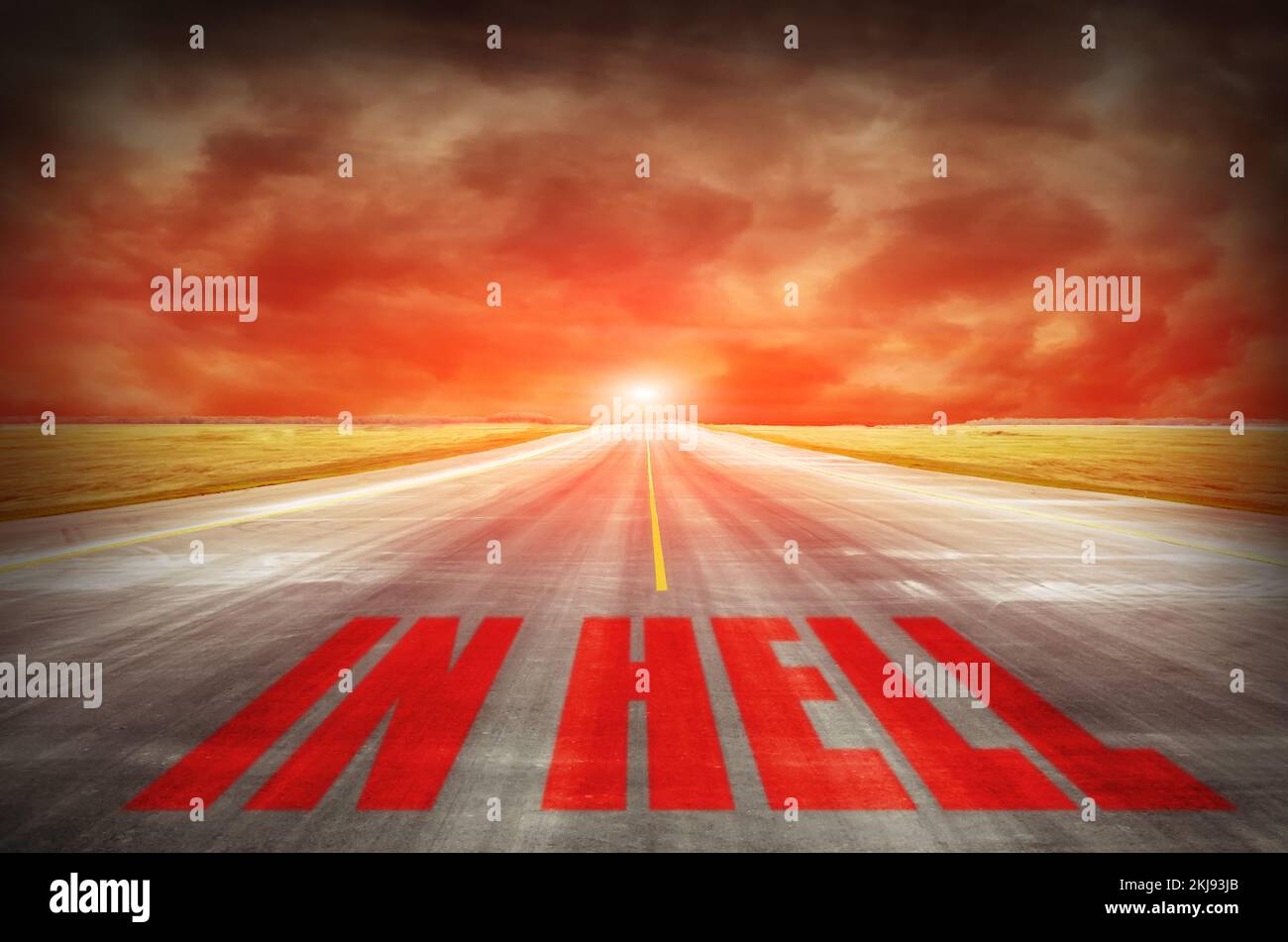 The road leading straight to the devil to hell Stock Photo - Alamy