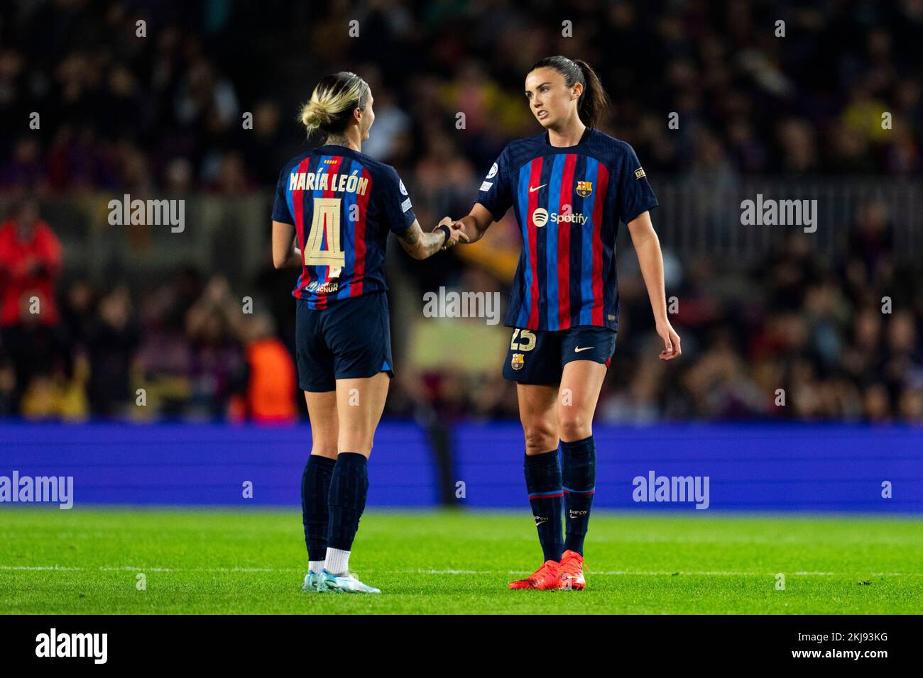 Maria Leon (FC Barcelona) and Engel (FC Barcelona) are pictured after ...