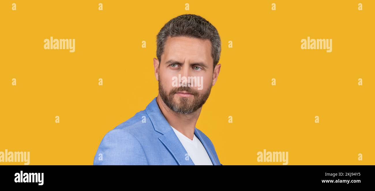 portrait of boss in studio. photo of handsome boss wear suit. boss ...