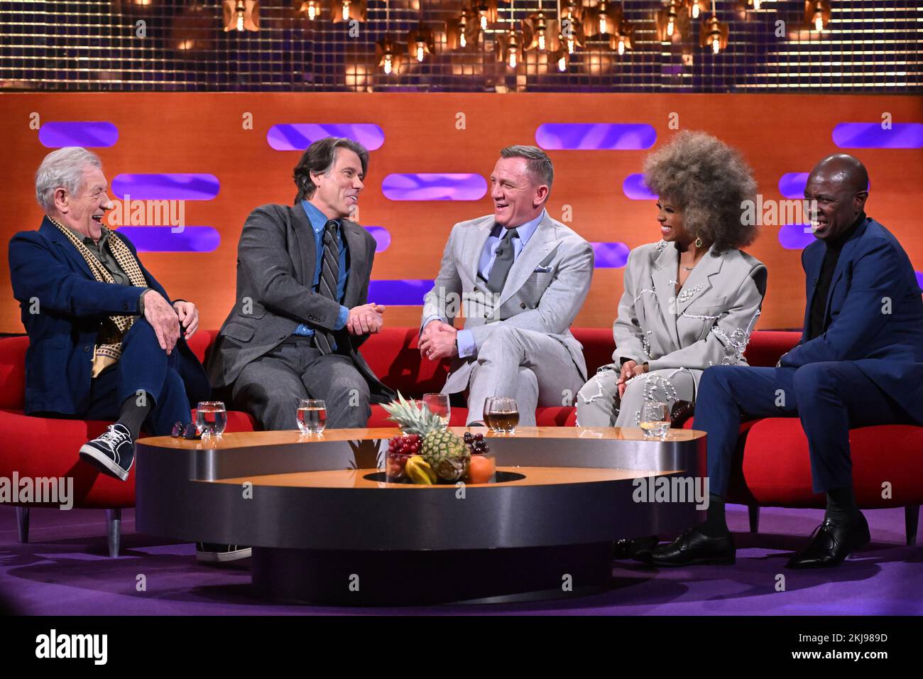 EDITORIAL USE ONLY (left-right) Sir Ian McKellen, John Bishop, Daniel ...