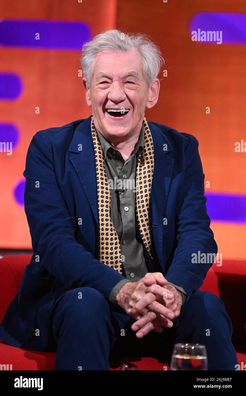 EDITORIAL USE ONLY Sir Ian McKellen during filming for the Graham Norton Show at BBC Studioworks ...