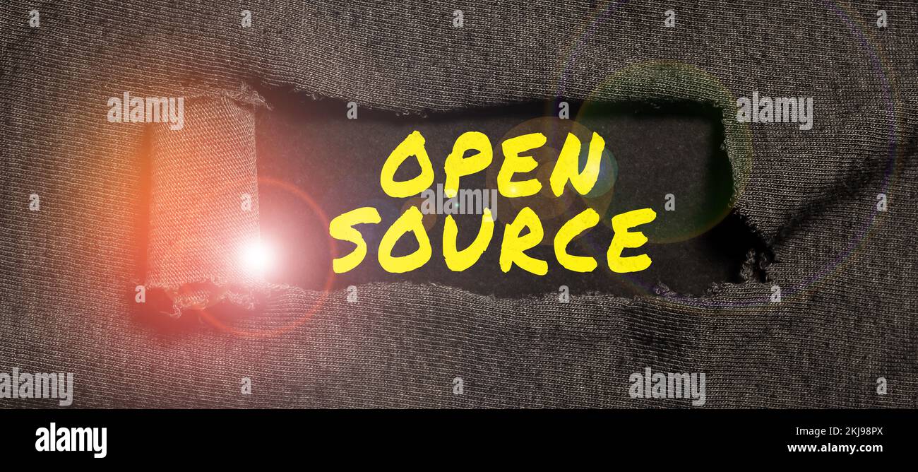 Text caption presenting Open Source. Business idea denoting software which original source code ...