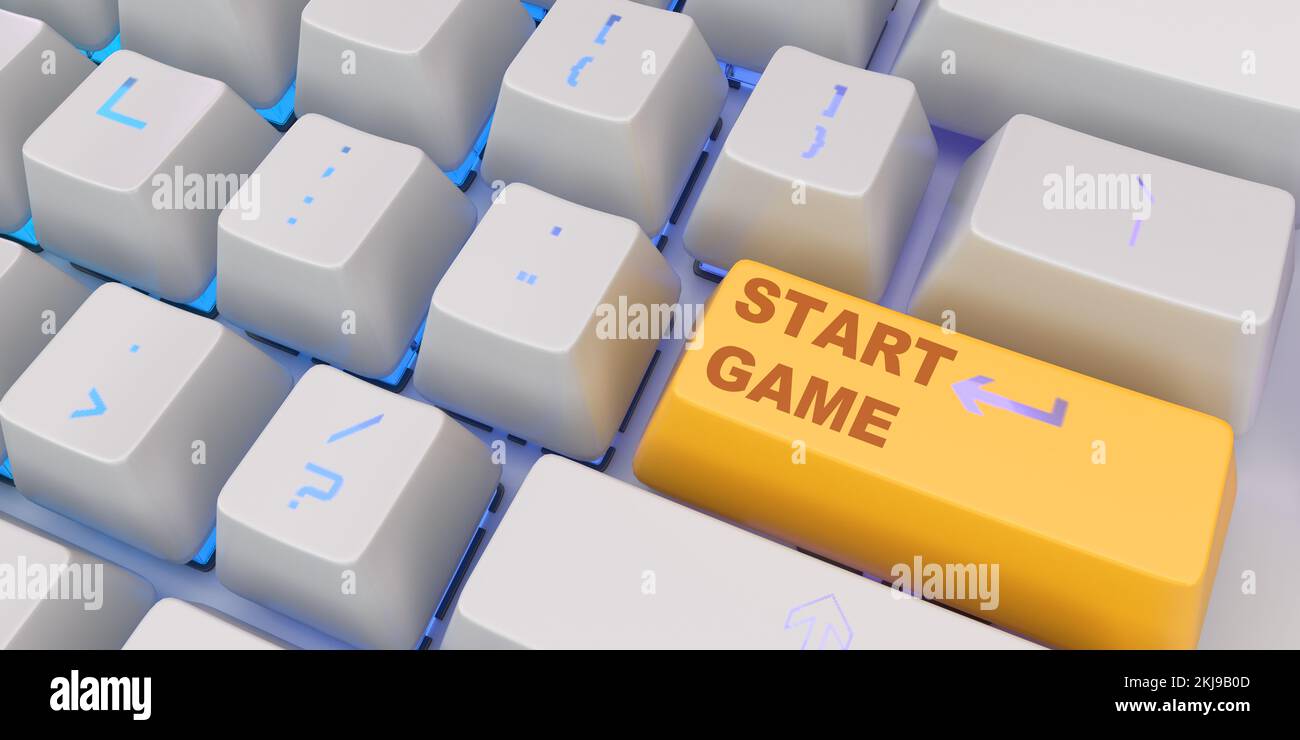 White Keyboard with start game button 3d render image Stock Photo - Alamy