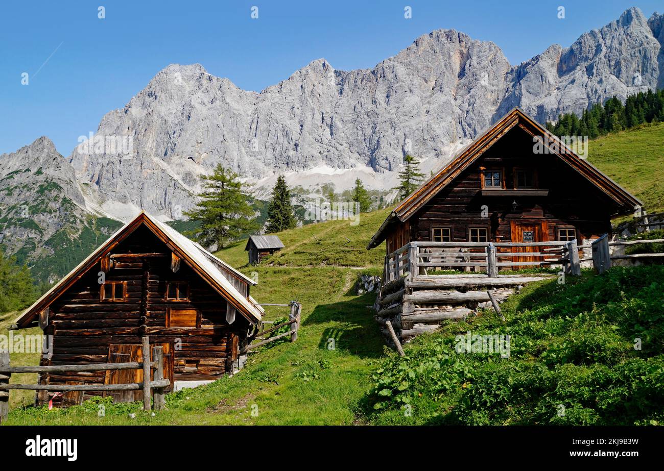a beautiful alpine village Neustatt Alm or Neustatt valley by the foot ...