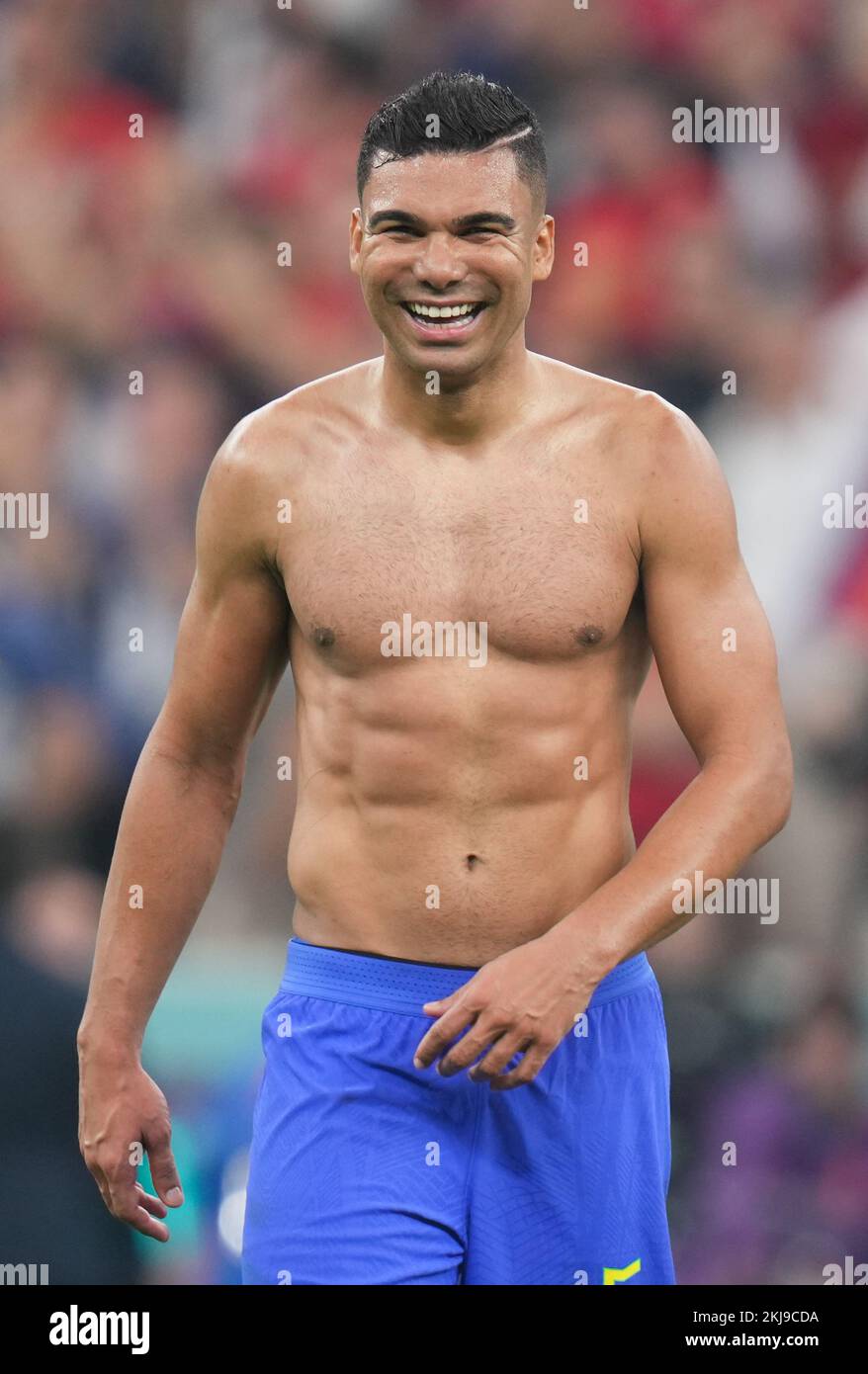 Brazil’s Casemiro celebrates following the FIFA World Cup Group G match ...