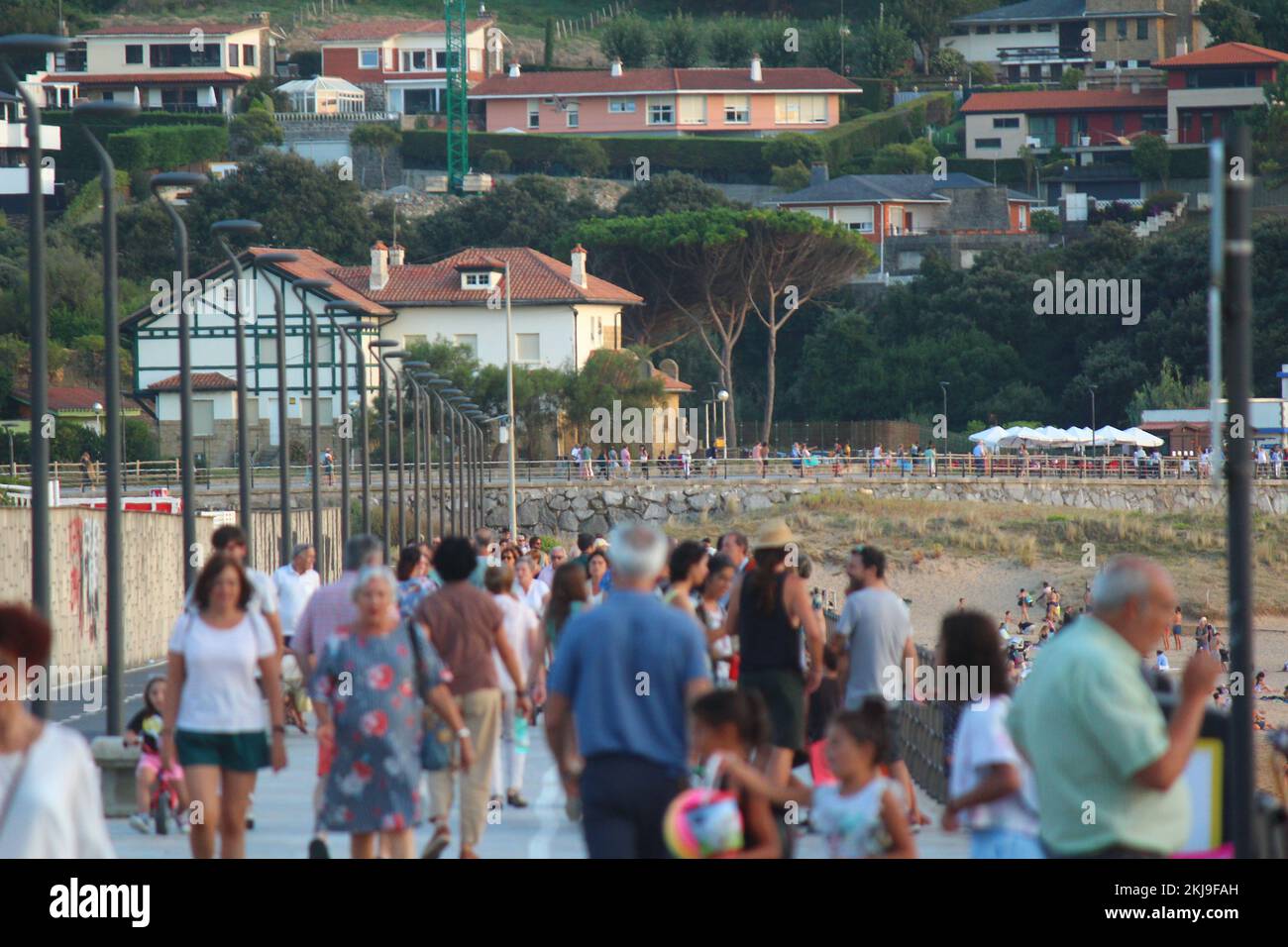 Promenade on Gorliz Beach (Basque Country) on a summer evening ...