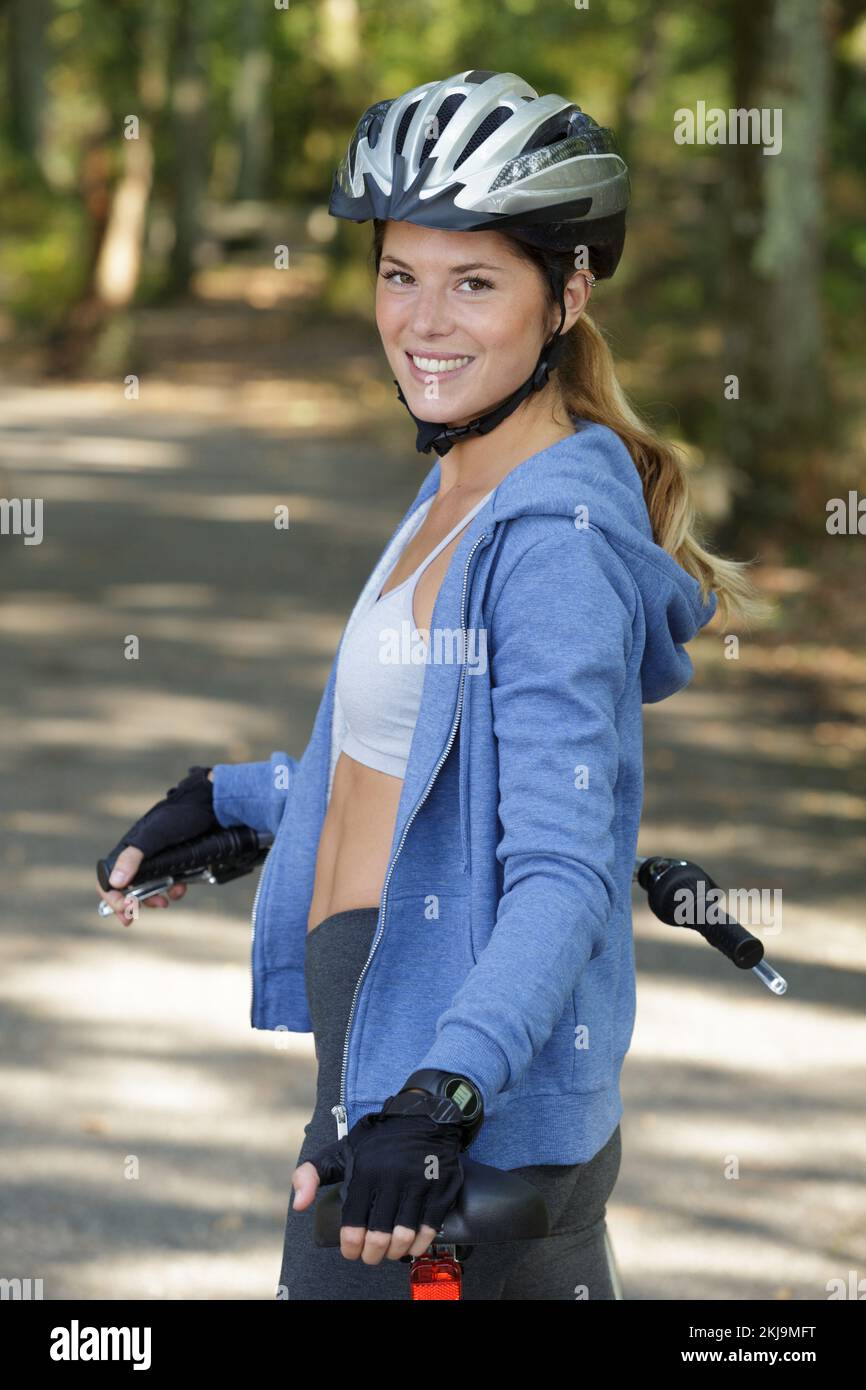 portrait of beautiful caucasian cyclist wearing helmet Stock Photo - Alamy