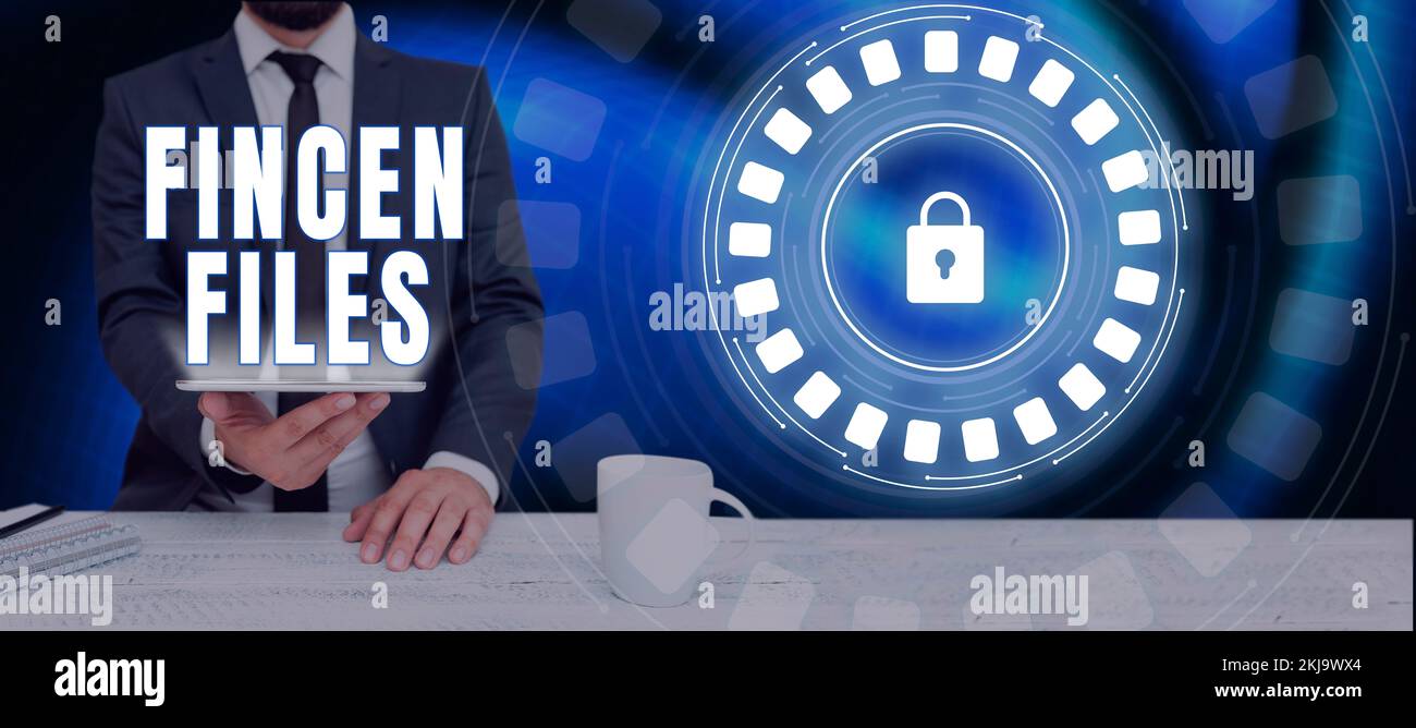 Hand writing sign Fincen Files. Business idea Transactions in financial ...