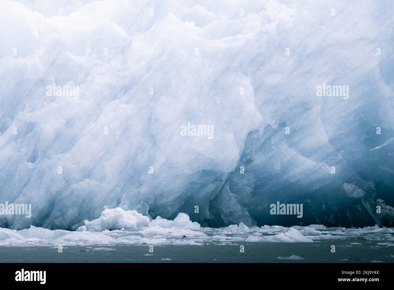 The ice texture of a blue and white glacial wall in Inside Passage ...