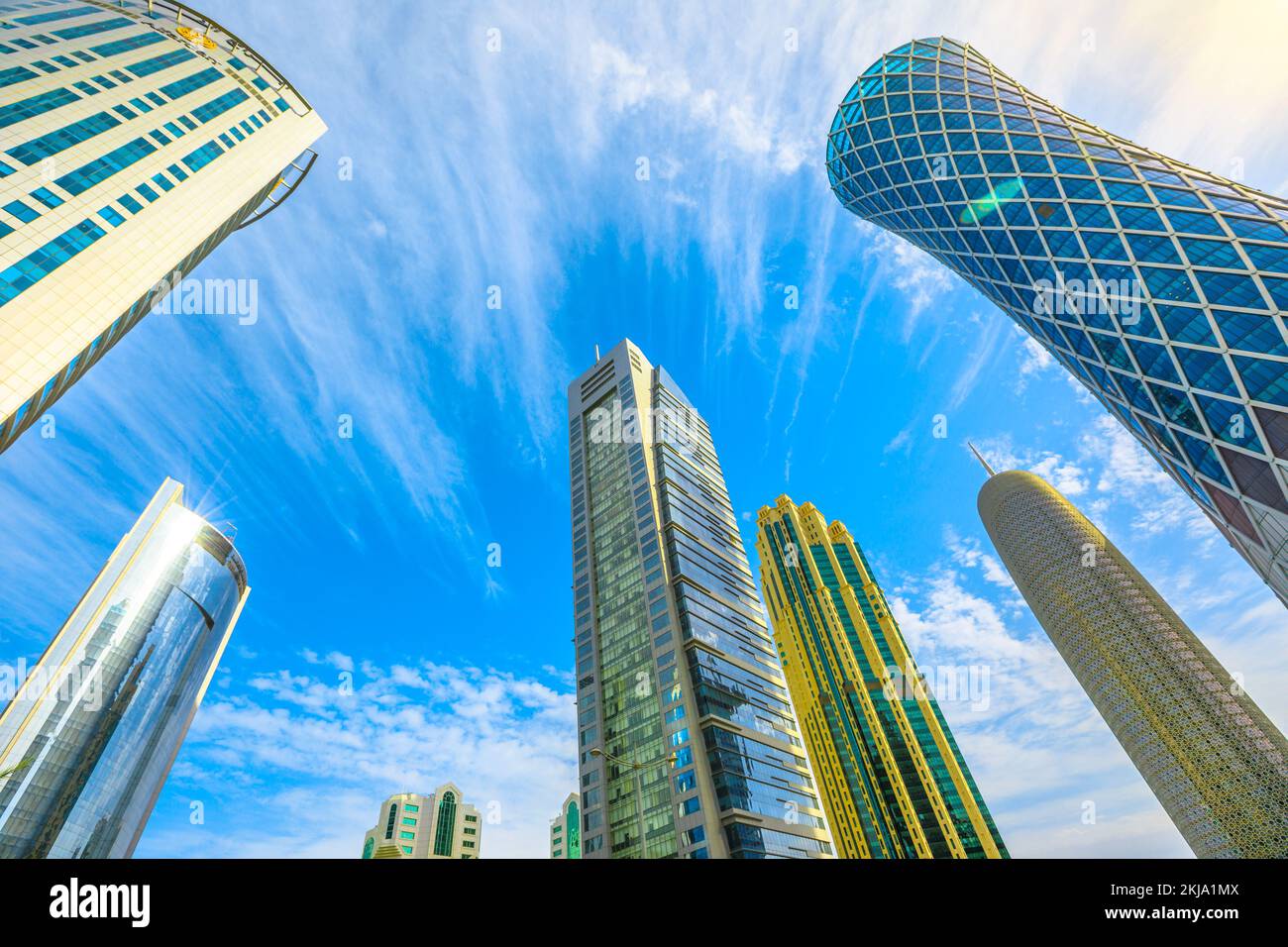 Doha, Qatar - February 17, 2019: Tornado Tower iconic high rises in ...