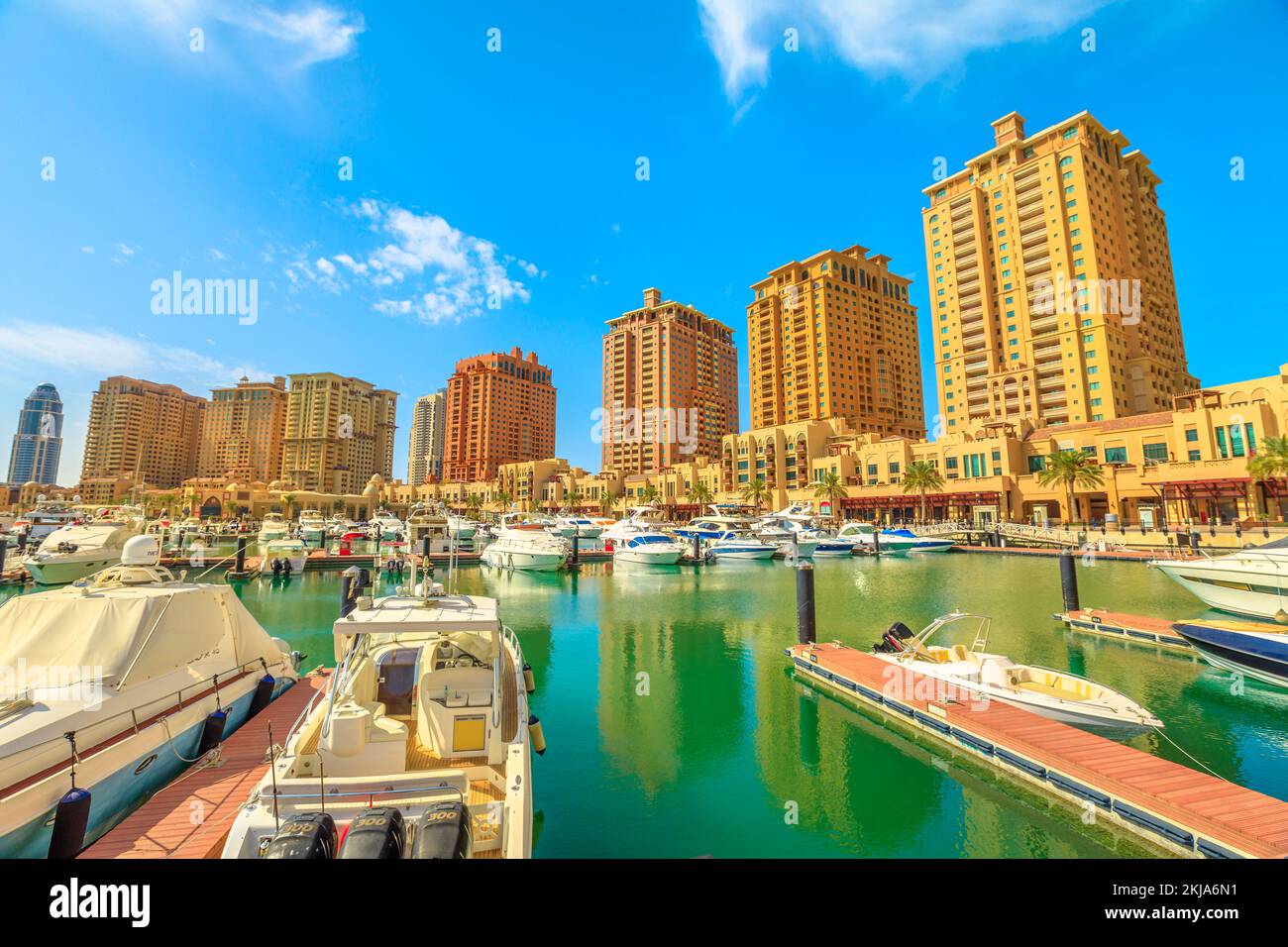 Doha, Qatar - February 18, 2019: Marina corniche promenade in Porto ...