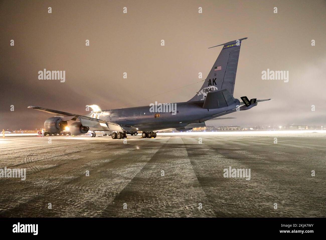 Santa’s upgraded sleigh, a 168th Wing KC-135 Stratotanker, displays the ...