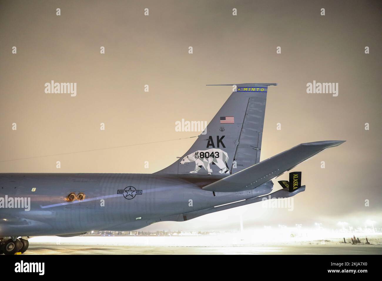 Santa’s upgraded sleigh, a 168th Wing KC-135 Stratotanker, displays the ...