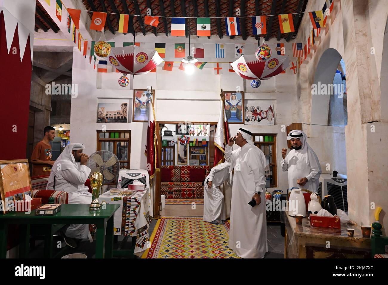 Doha, Qatar. 24th Nov, 2022. Qataris drink tea in a tea room in the ...