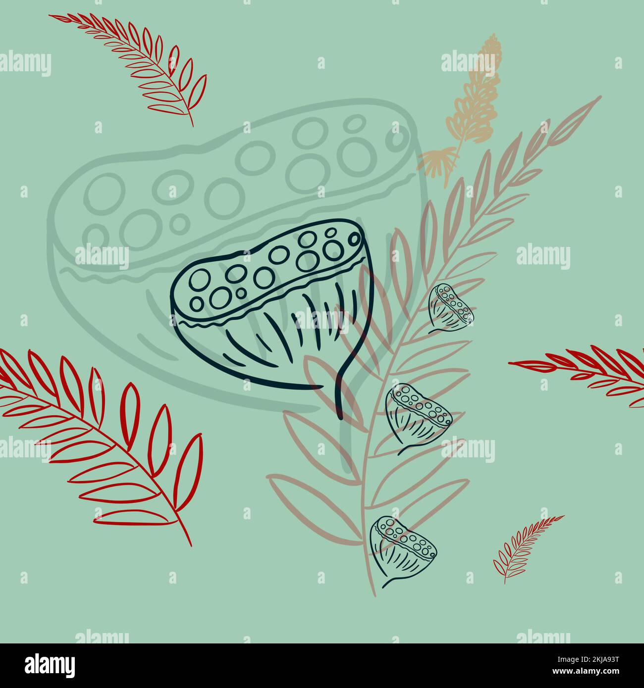 Floral seamless pattern. Simple shapes. Sketch drawing and nature motif ...