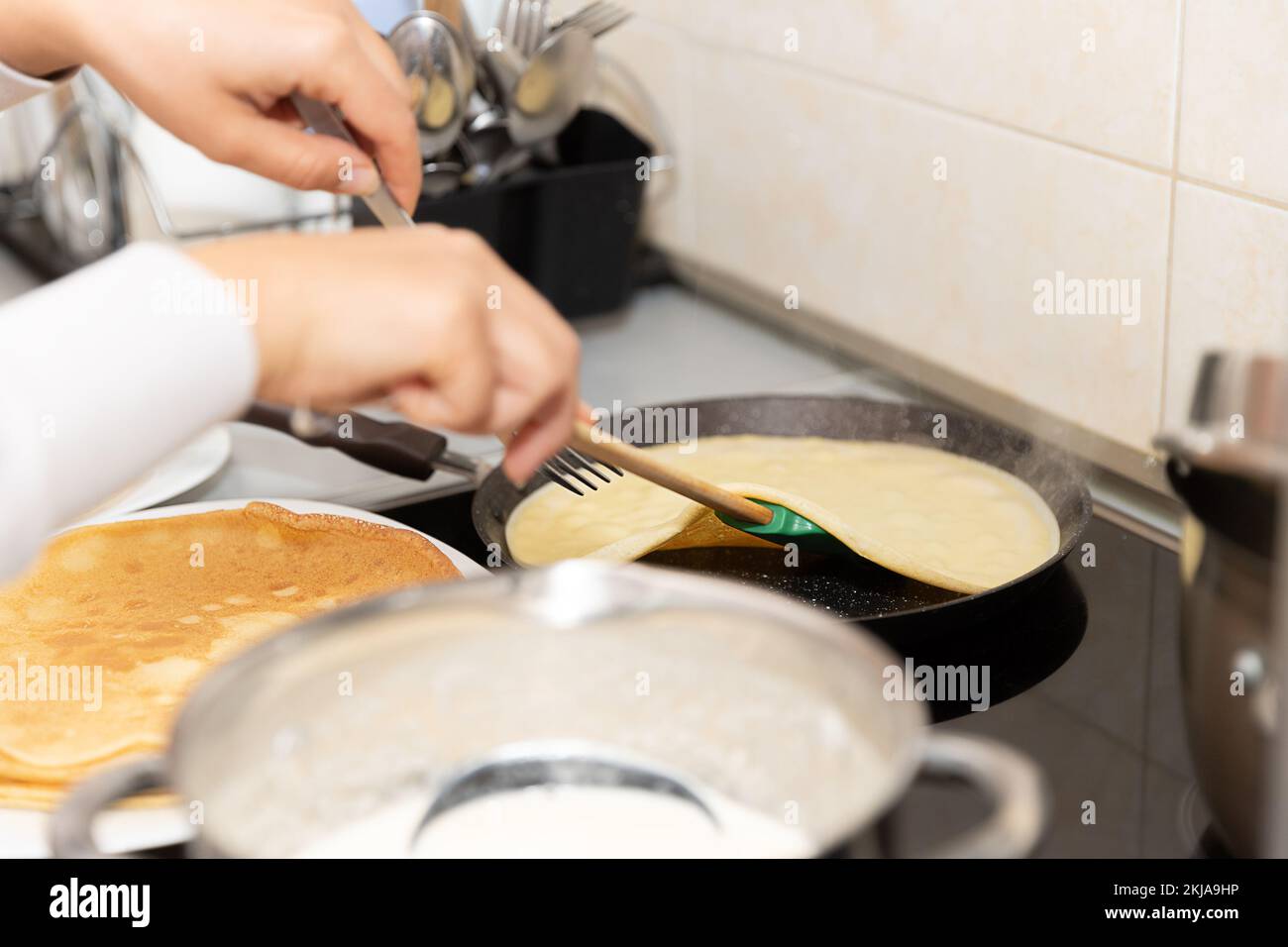 The process of cooking pancakes at home Stock Photo - Alamy