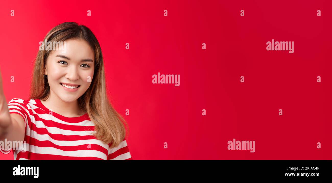 Optimsitic positive young asian female, support lgbt community, pull ...