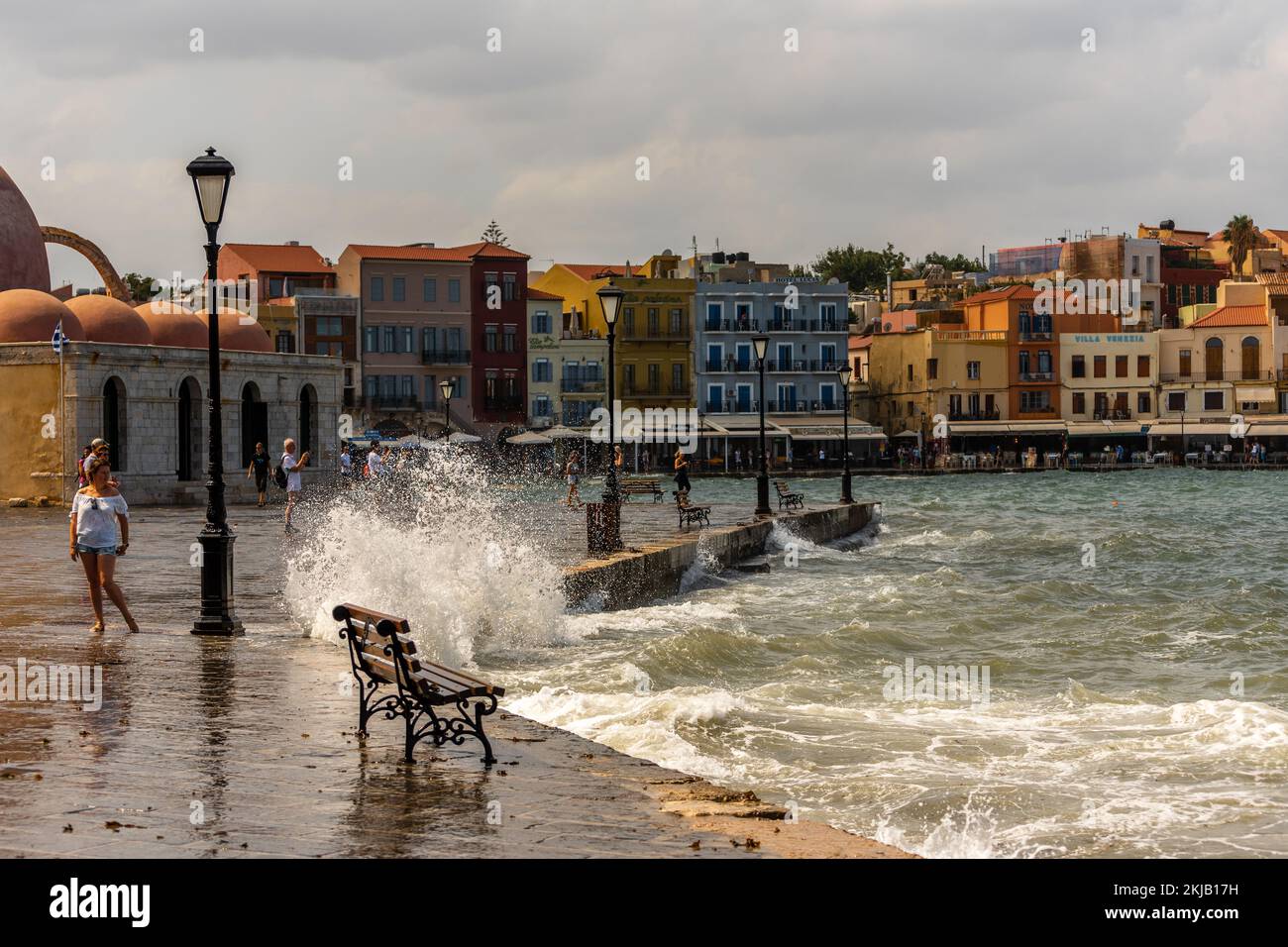 Chania with it's old harbor in stormy weather. Crete, Greece Stock ...